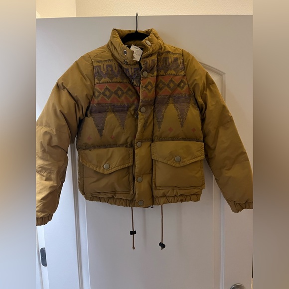 Jackets & Coats | Mustard Puffer Jacket With Tribal Print | Poshmark
